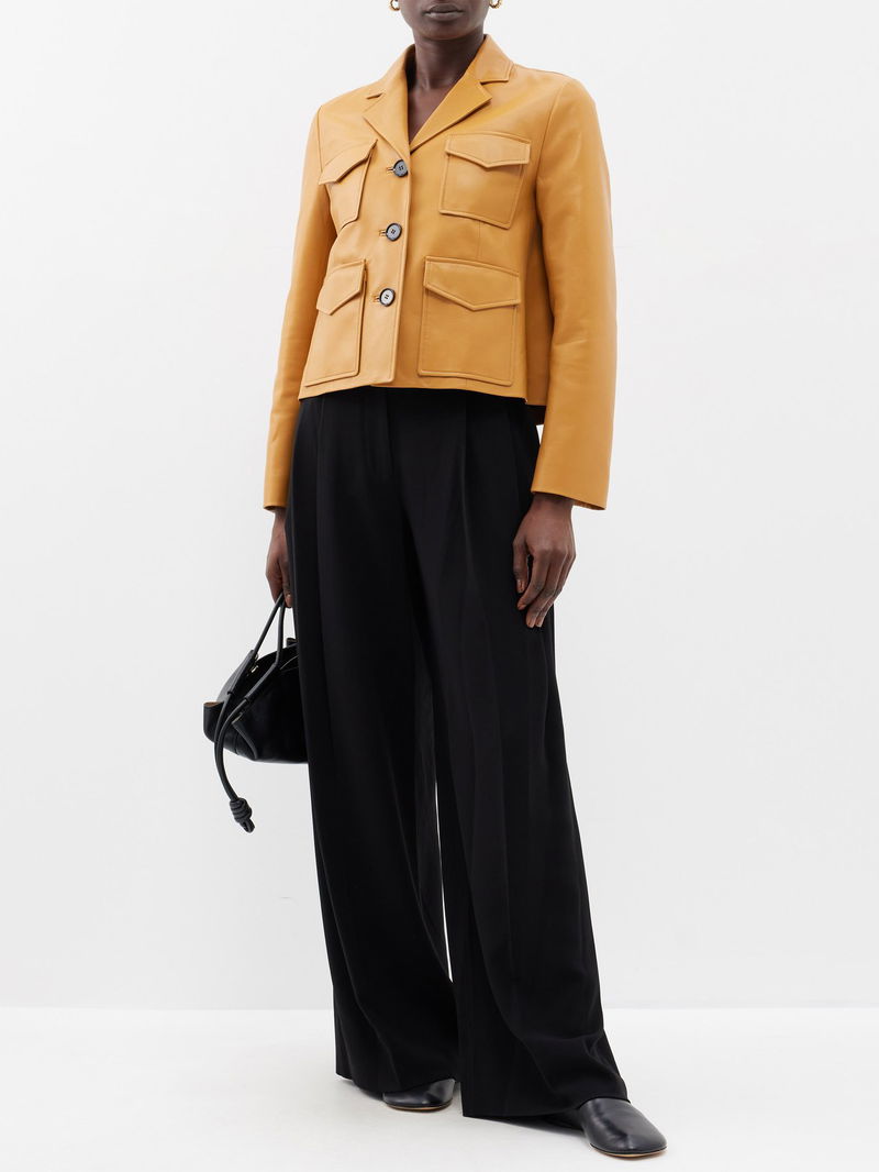 PROENZA SCHOULER Patch-Pocket Leather Jacket in Yellow | endource