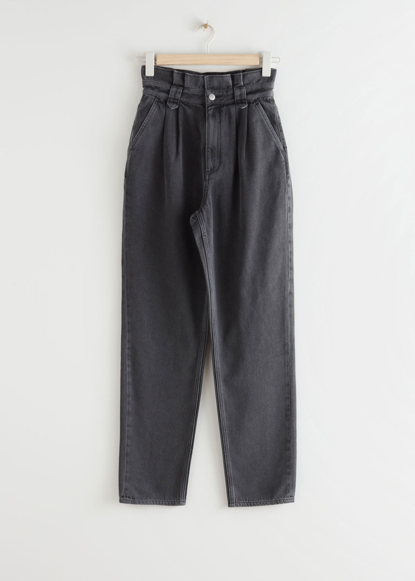 & OTHER STORIES Tapered High Waist Paperbag Jeans in Black | Endource