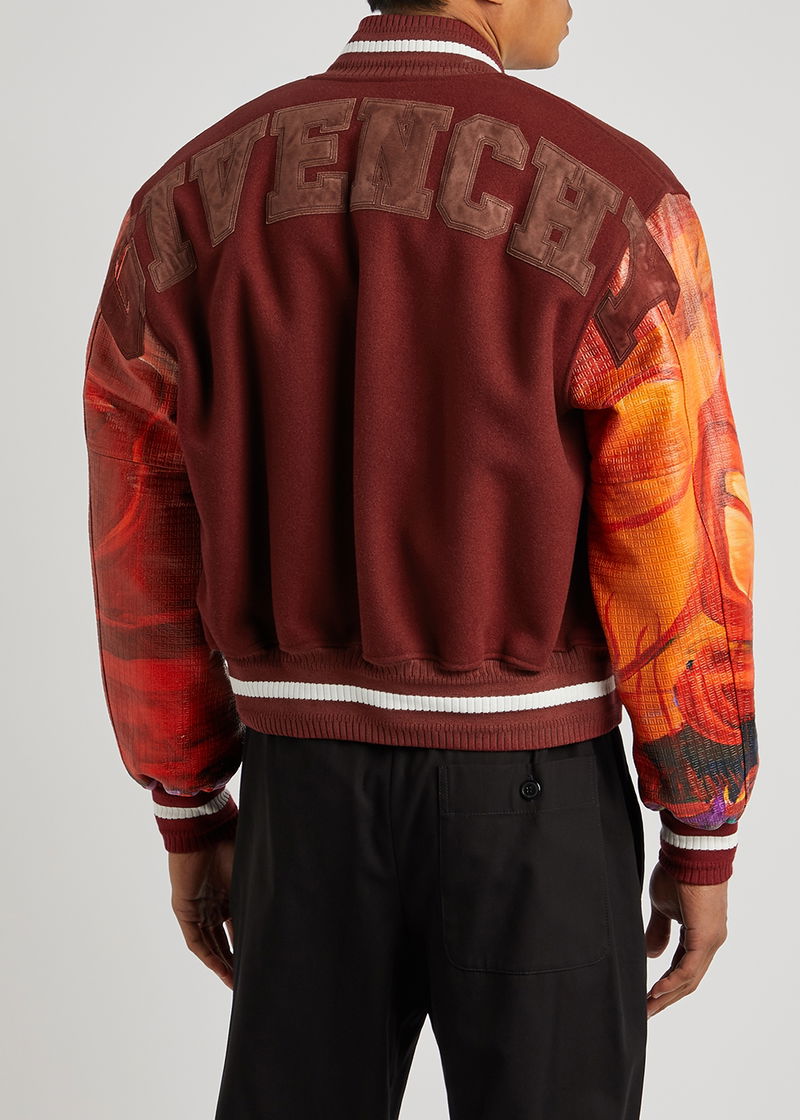 GIVENCHY Givenchy x Josh Smith - Leather And Wool-Blend Bomber Jacket | endource