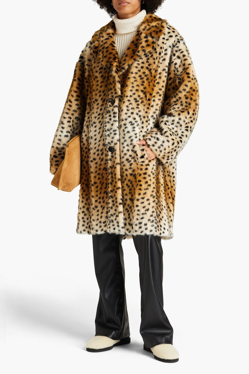 STAND STUDIO Minna Leopard-Print Faux Fur Coat in Animal Print | Endource