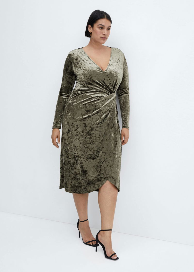 MANGO Velvet Knot Dress in Khaki | endource