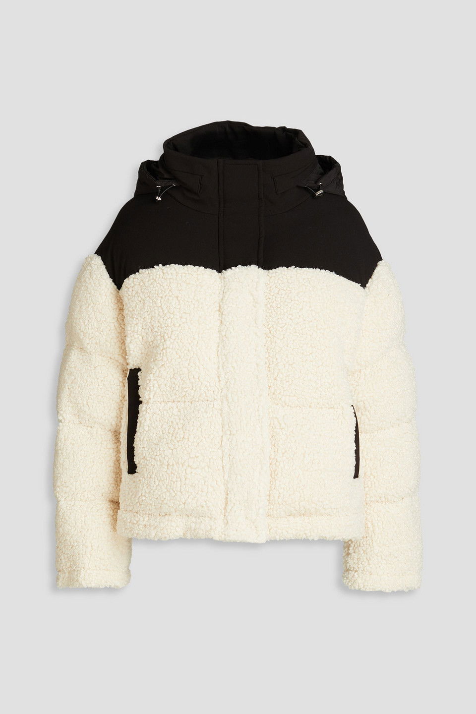 MAJE Quilted Faux Shearling Hooded Jacket in White | endource