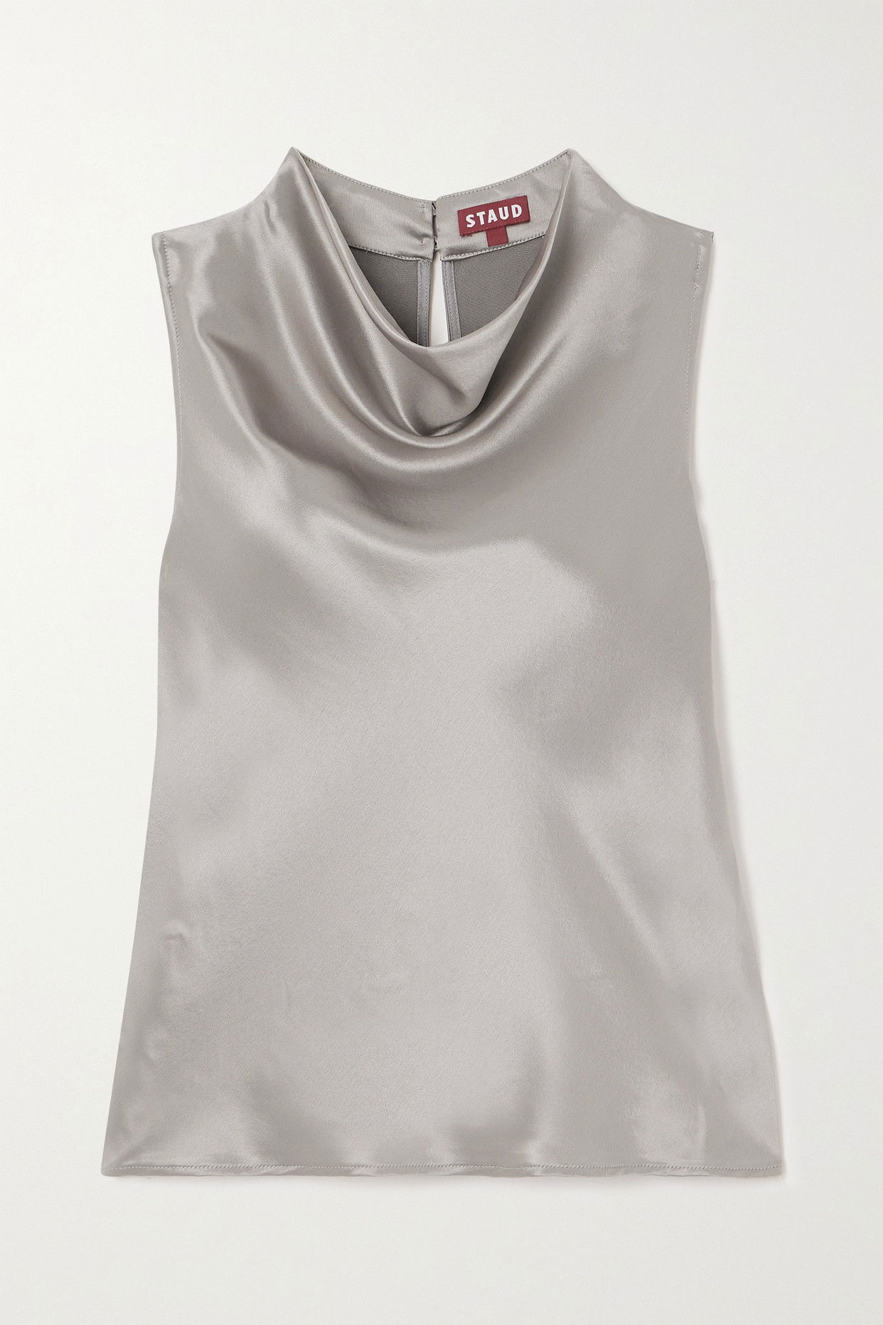 STAUD Draped Satin Tank in Silver | Endource