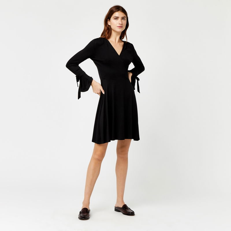 WAREHOUSE Wrap Front Flute Cuff Dress | Endource