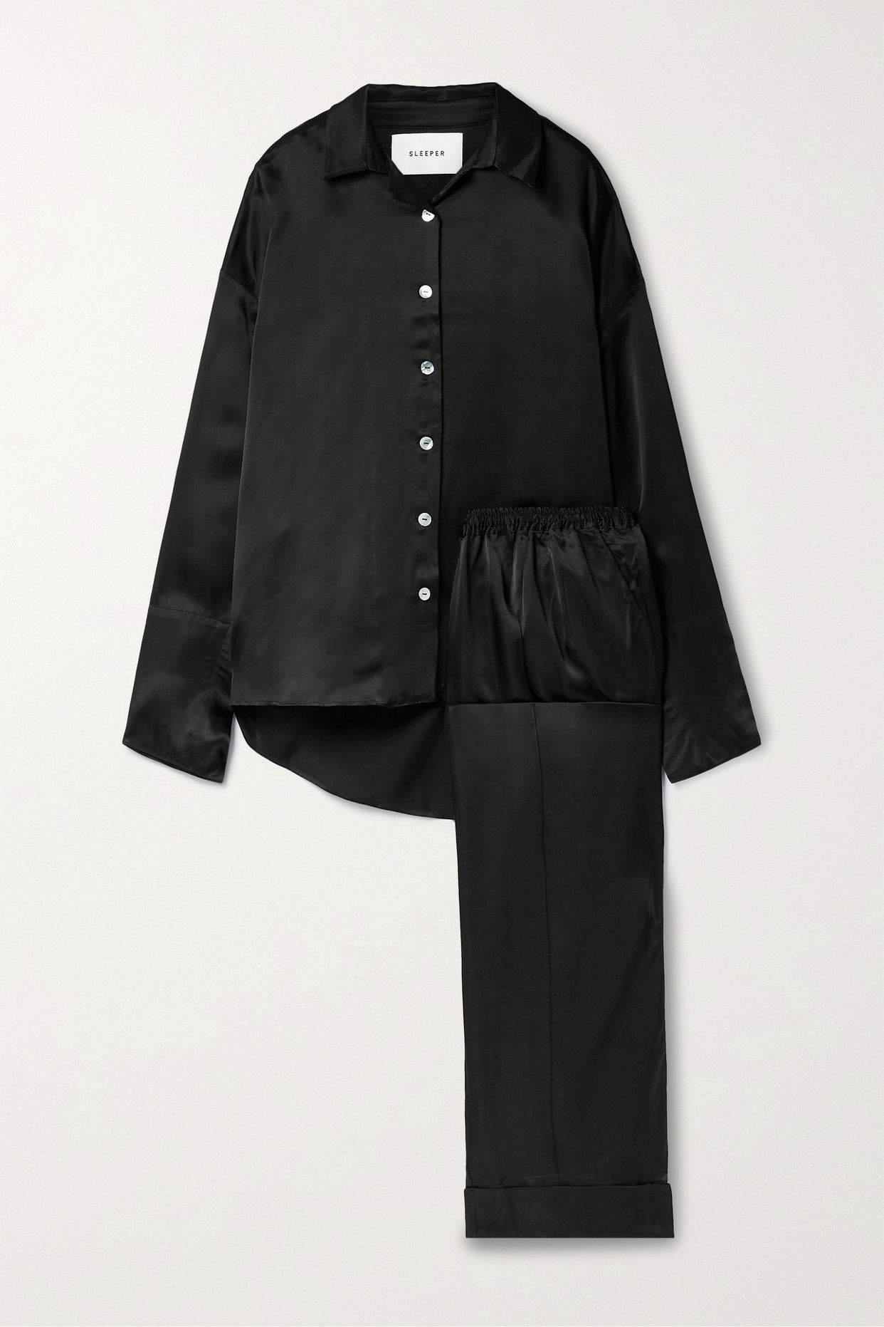 SLEEPER Satin Pajama Set in Black | Endource