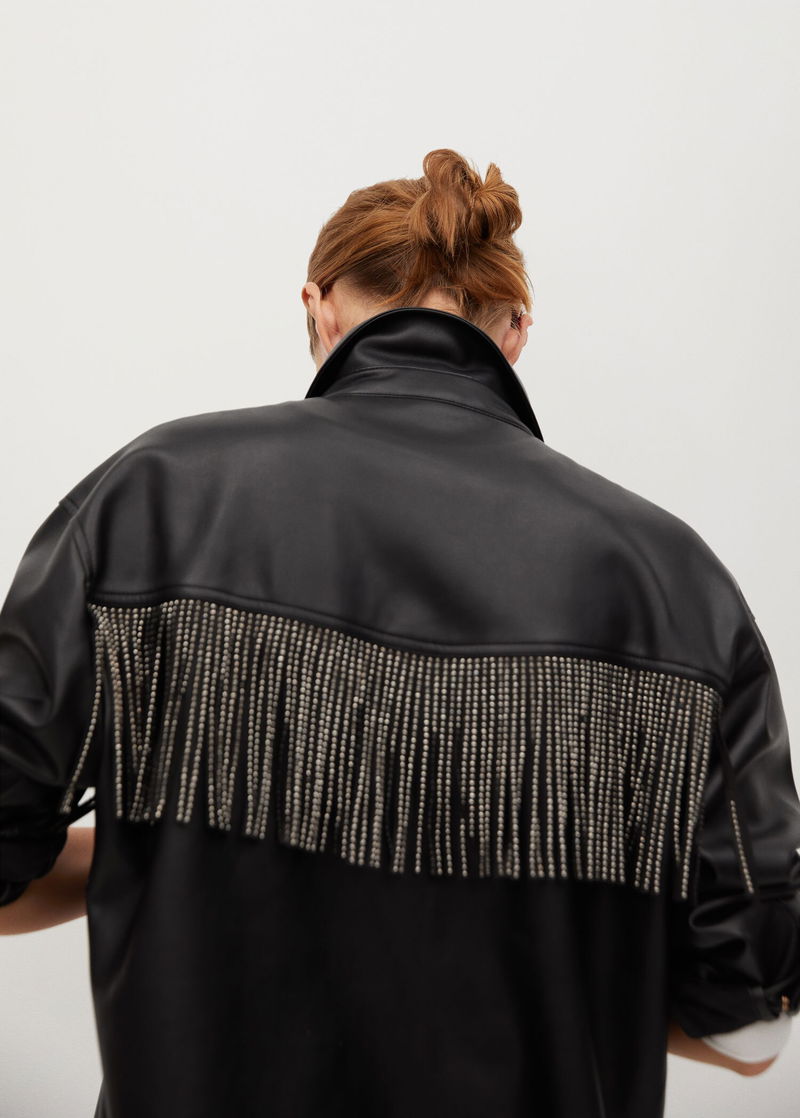 MANGO Faux Leather Overshirt in Black | endource