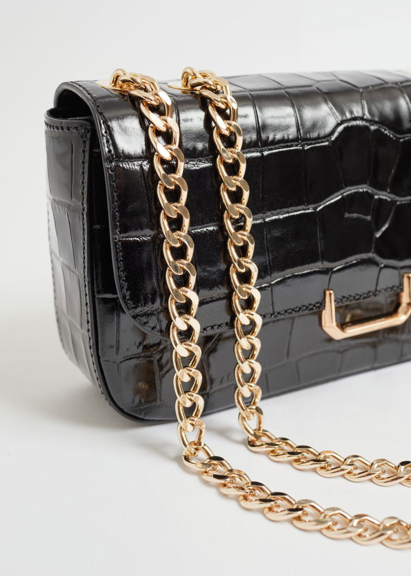 & OTHER STORIES Croc Embossed Leather Chain Bag in Black | endource