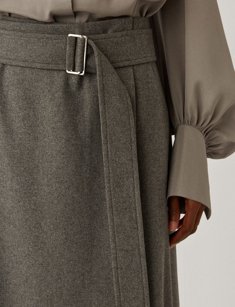 JOSEPH Salin Silk Wool Flannel Skirt in Ash | endource