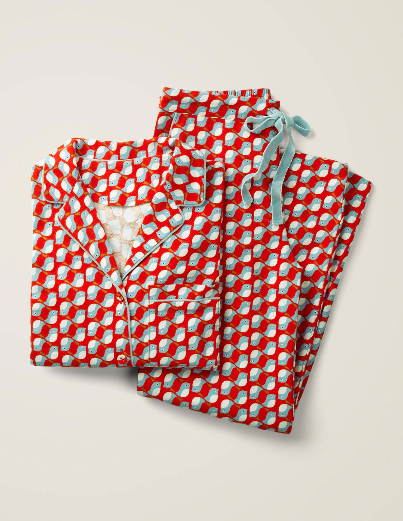 BODEN Vanessa Cosy Pyjamas in Post Box Red, Rocking Robin | endource