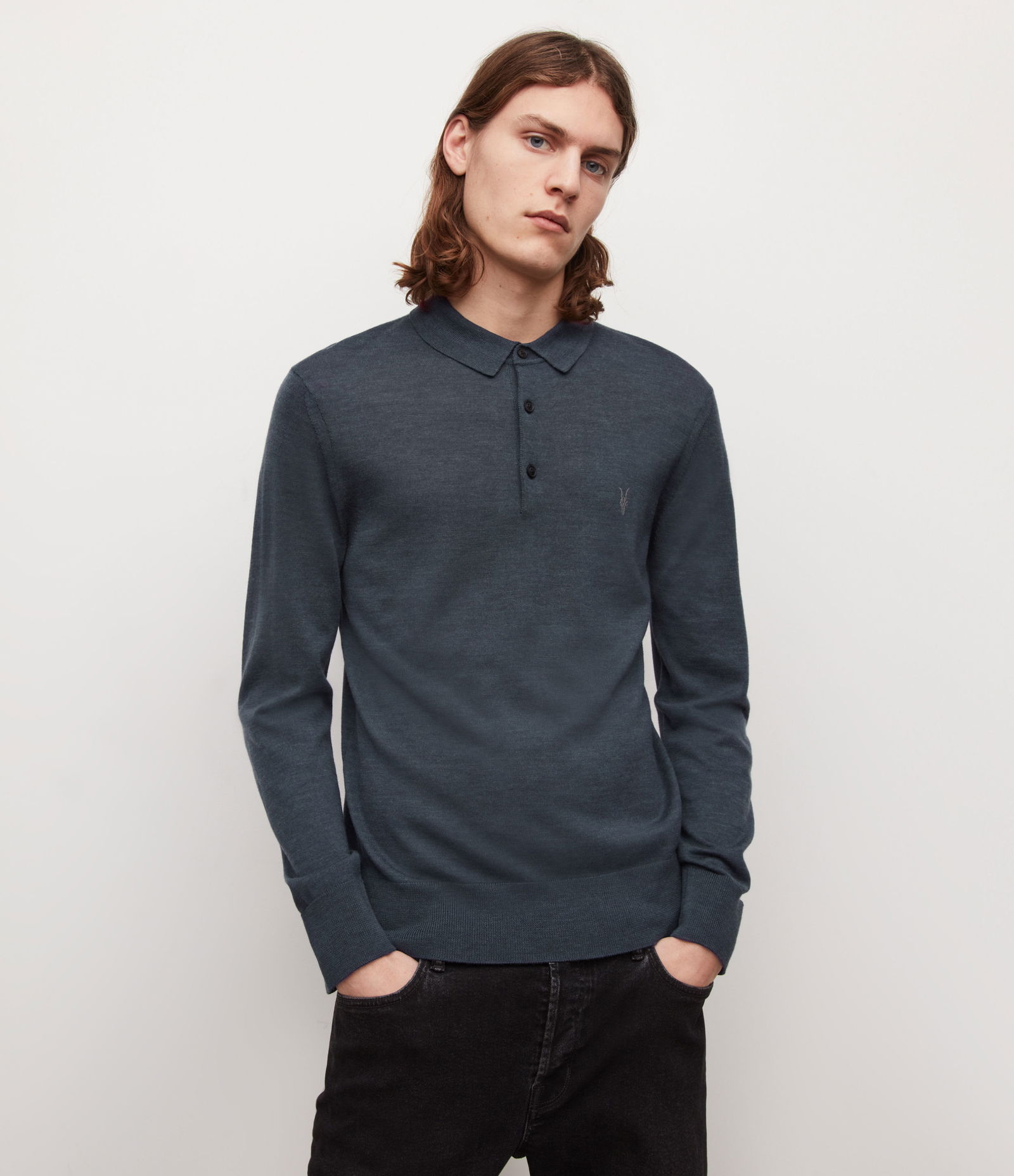 ALLSAINTS Mode Merino Long Sleeve Polo Shirt | endource