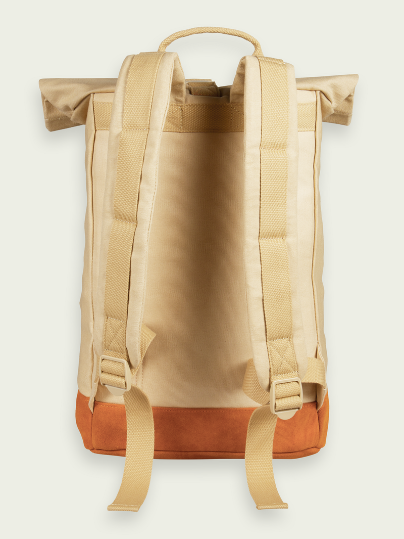 SCOTCH & SODA Leather-Trimmed Canvas Backpack in Sand | Endource