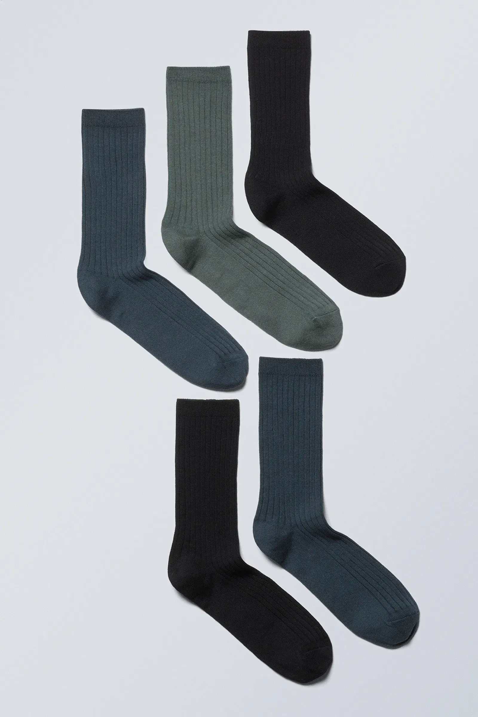 WEEKDAY 5-Pack Rib Socks in Dark Grey Blue Green | Endource