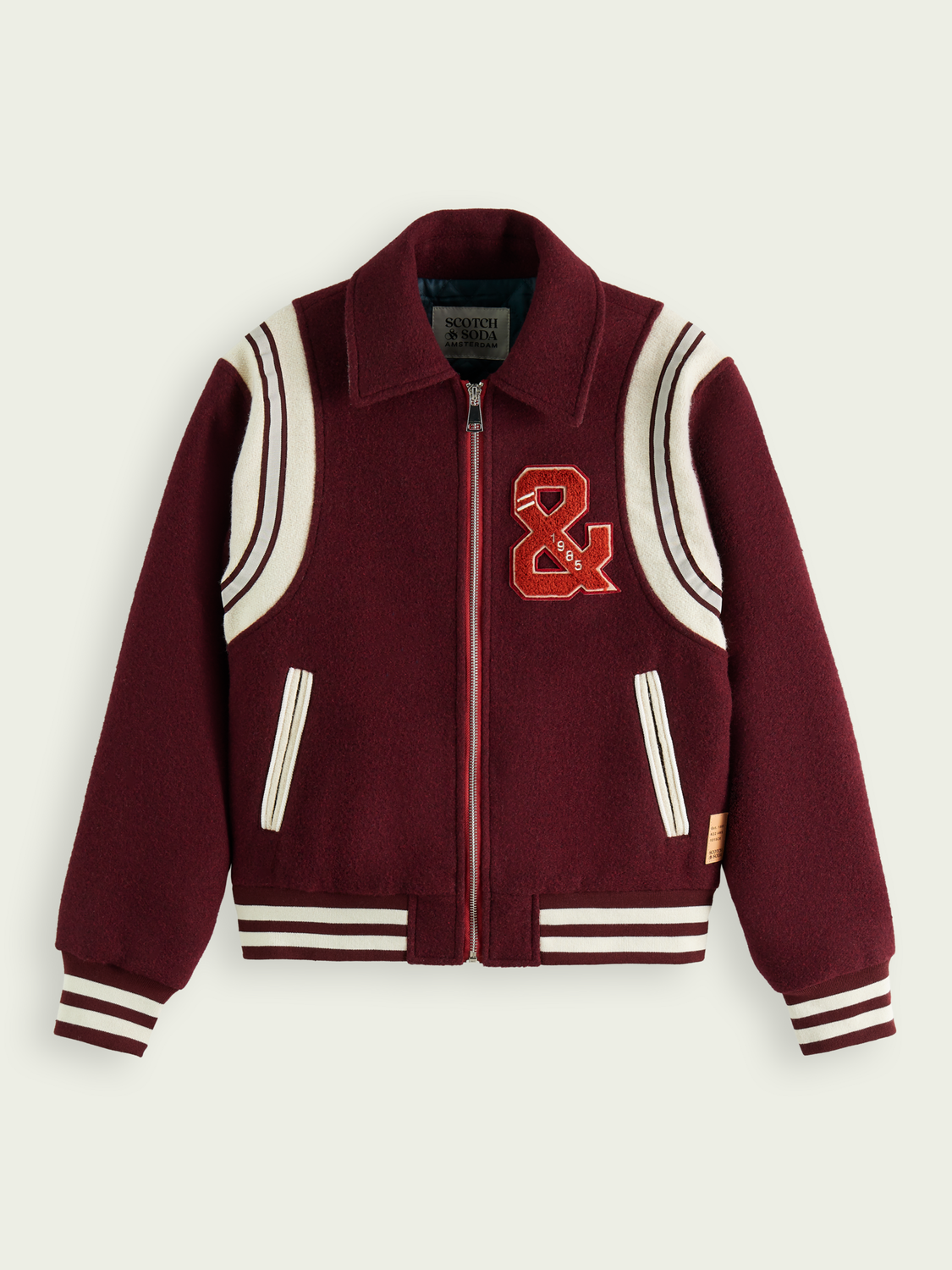 SCOTCH & SODA Wool-Blended Varsity Jacket in Bordeaux | endource