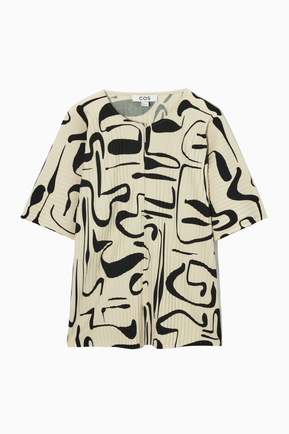 COS Pleated Half-Zip Top in BEIGE / NAVY / PRINTED | Endource