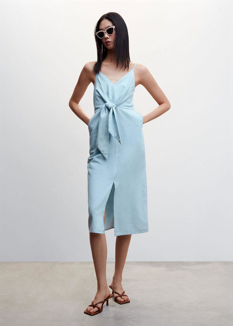 MANGO Knot Dress in Light Blue | Endource