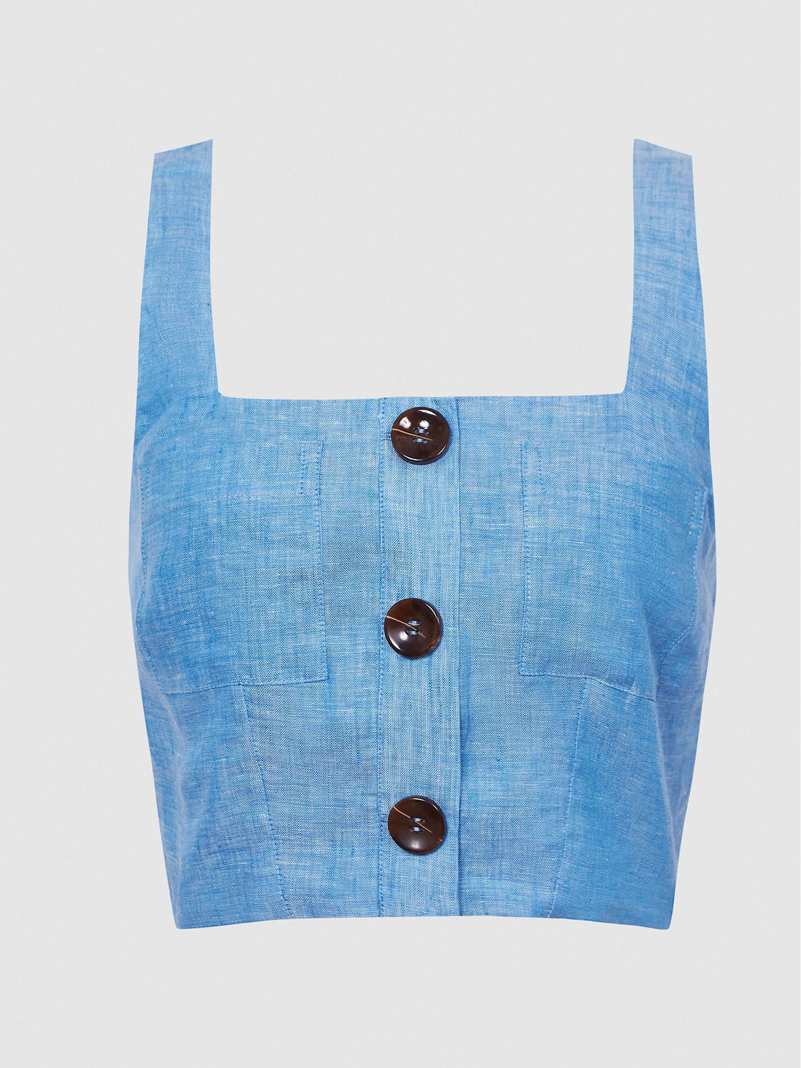 REISS Alma Cropped Linen Top in Blue | Endource