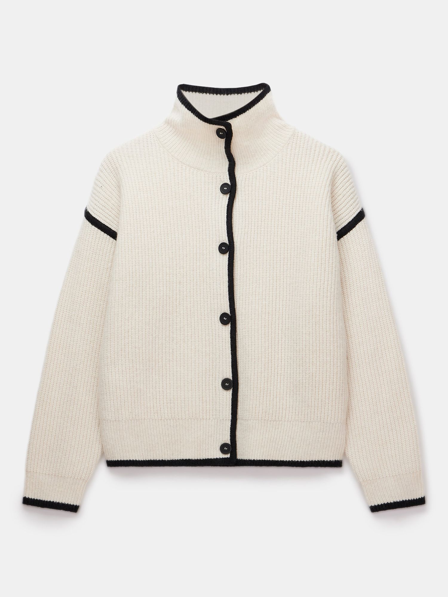 MINT VELVET High Neck Button Cardigan in Natural Cream | endource