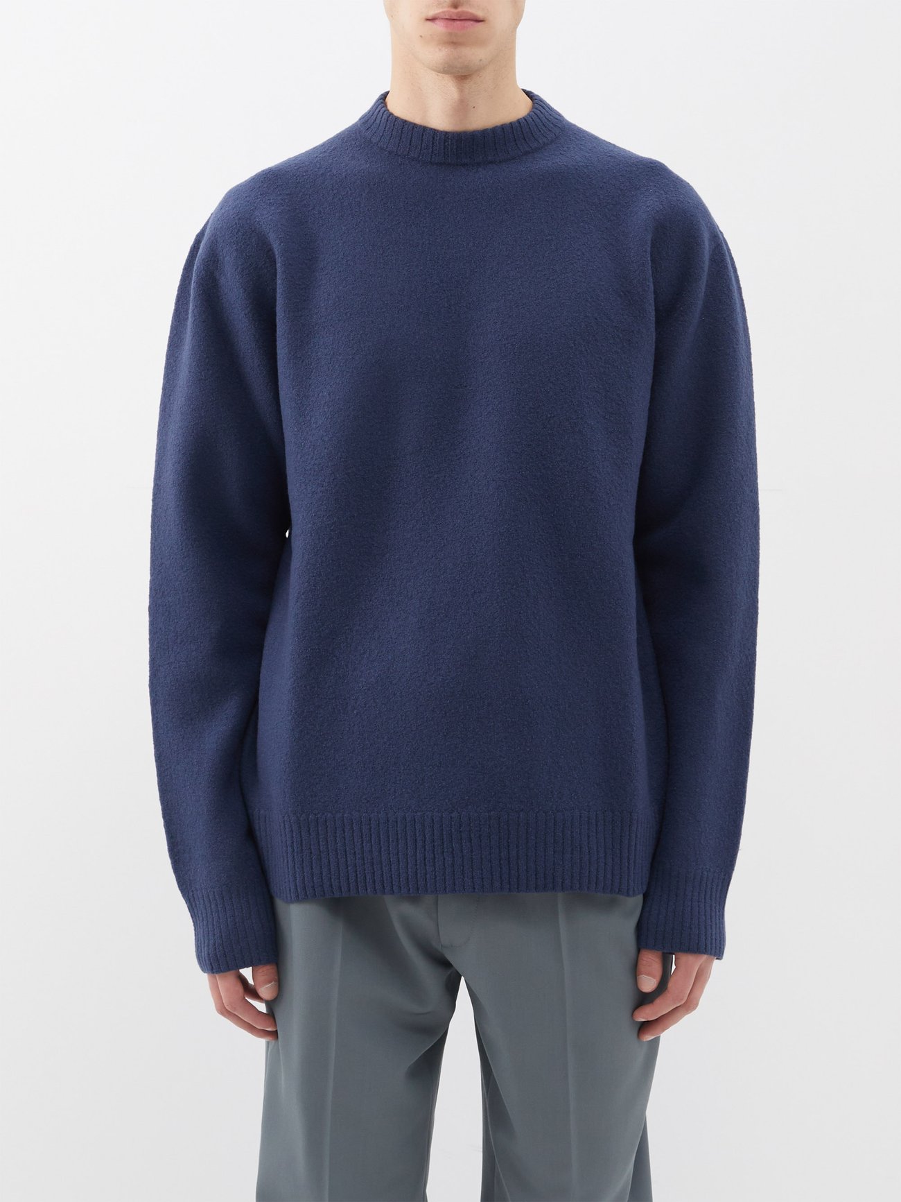 JIL SANDER Boiled Wool Sweater in Navy | endource