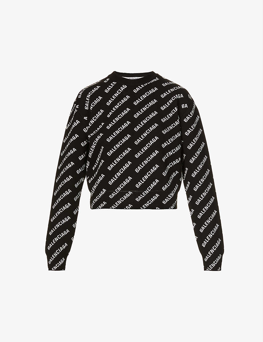 BALENCIAGA Shrunk Logo-Pattern Knitted Jumper in BLACKWHITE | Endource