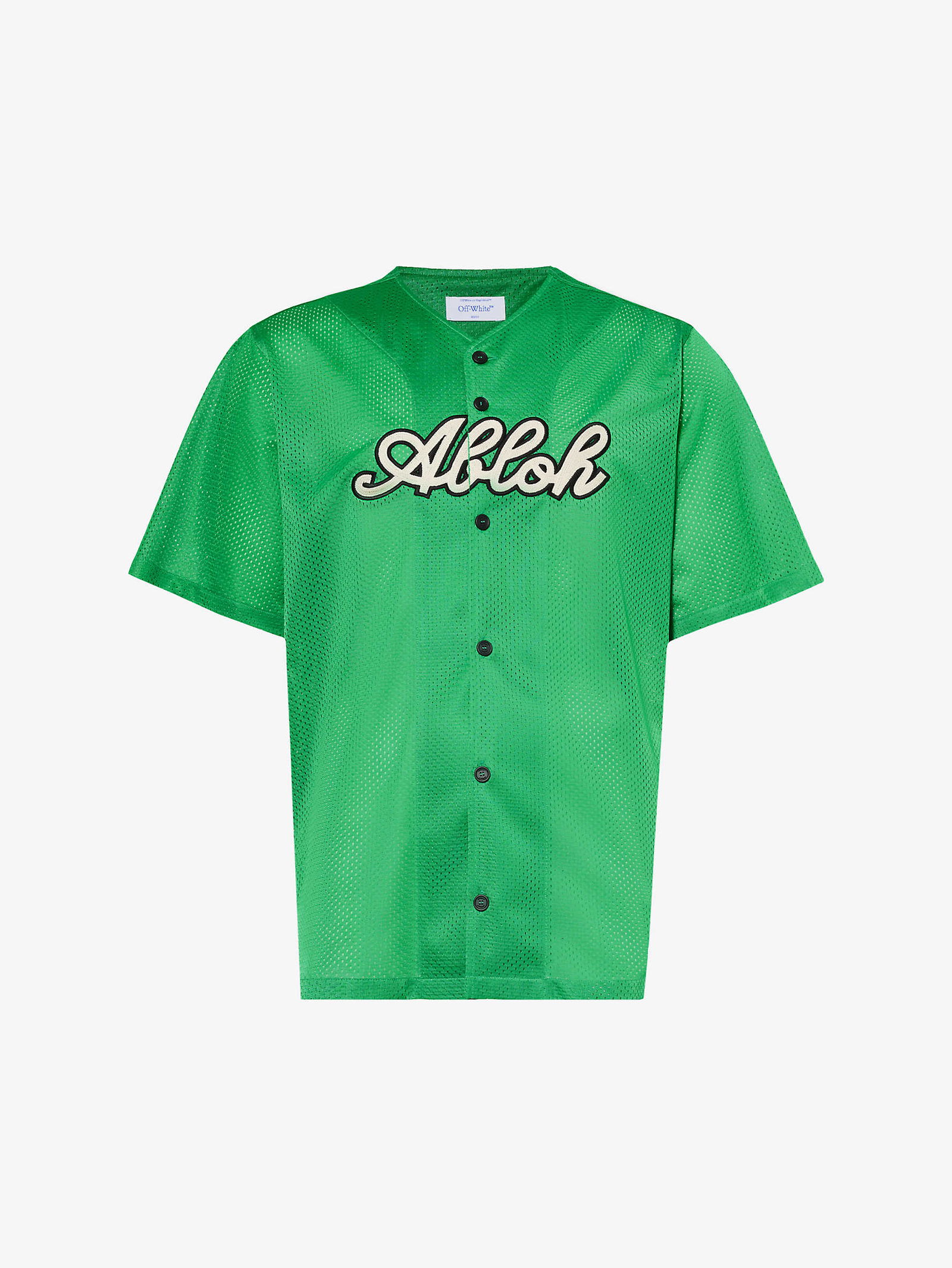OFF-WHITE Baseball Branded Woven Oversized-Fit Shirt in Green Whisper ...