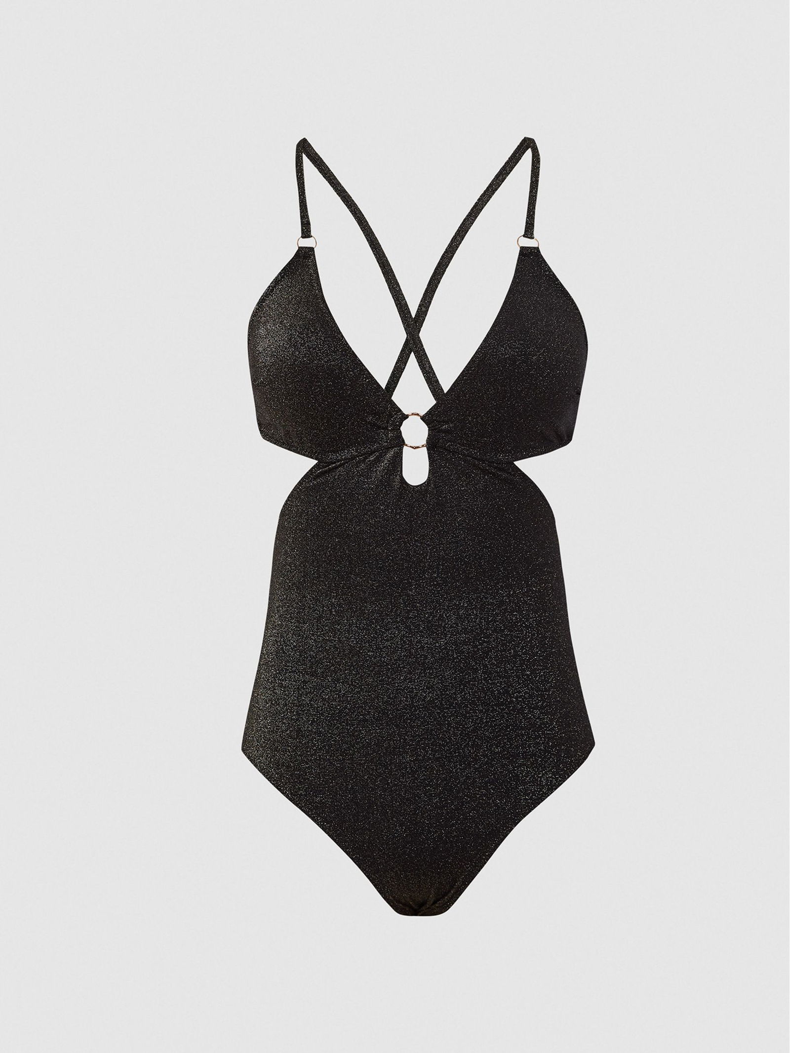 Reiss Matilde Metallic Cross Back Swimsuit In Gold Endource