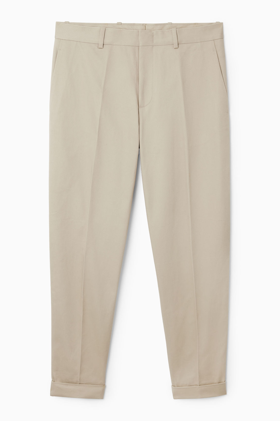 COS Turn-Up Tapered Twill Trousers in LIGHT BEIGE | Endource