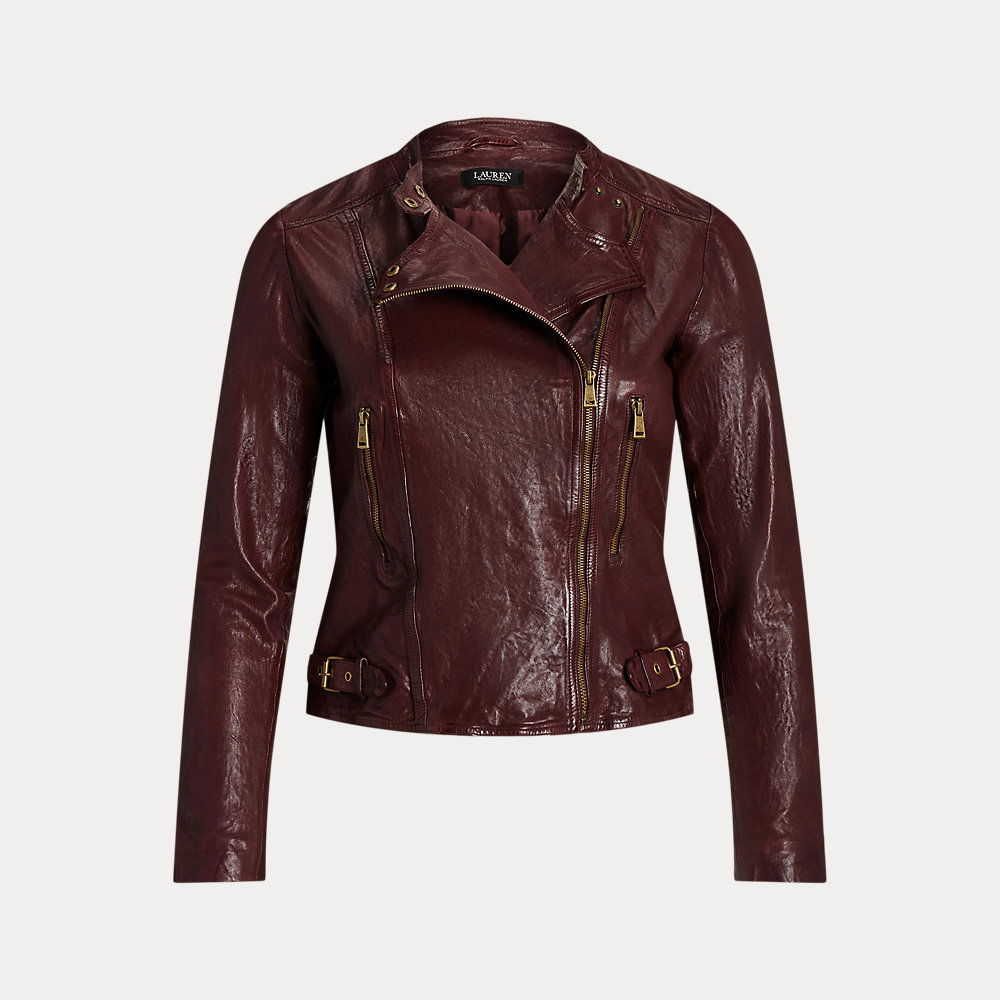 LAUREN RALPH LAUREN Curve - Tumbled Leather Moto Jacket in Red | Endource