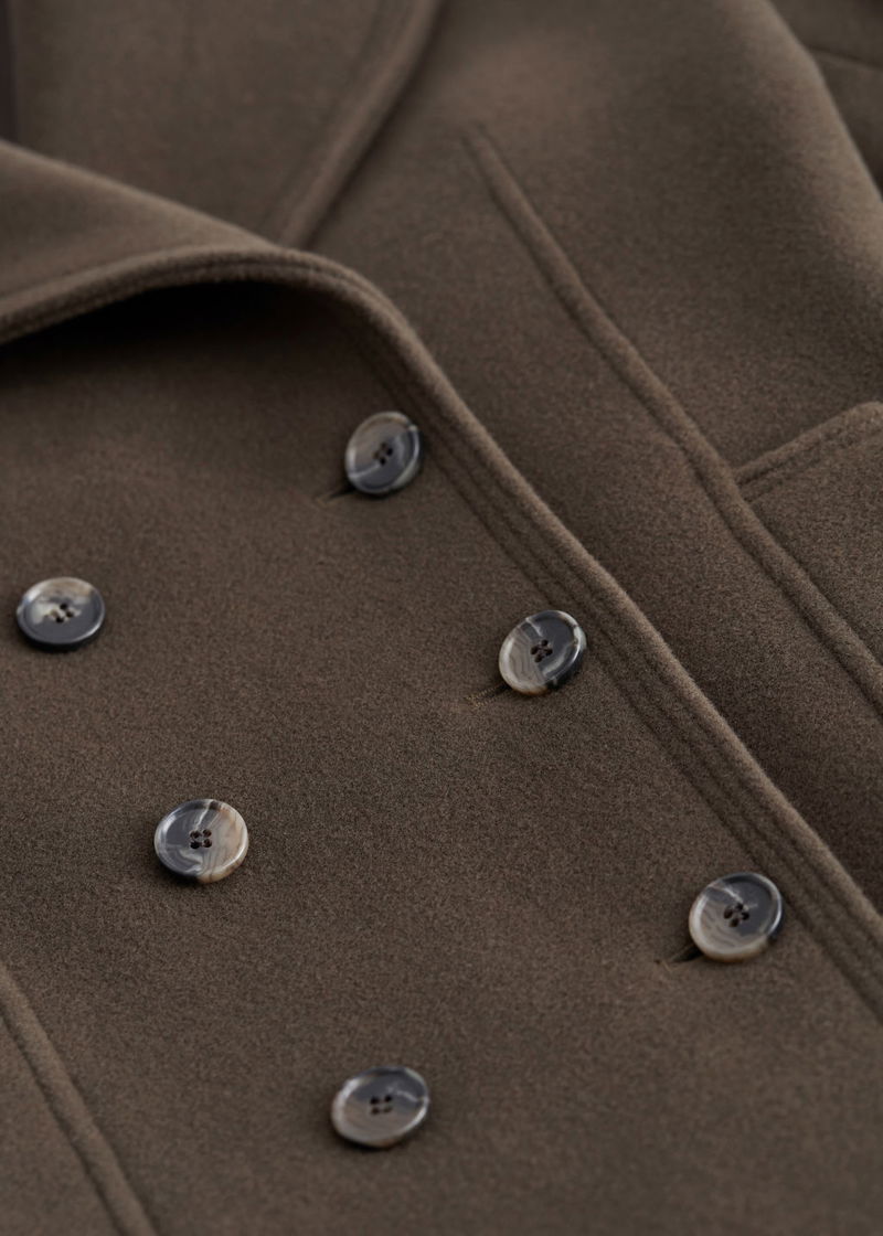 & OTHER STORIES Double-Breasted Italian Wool Pea Coat in Green | endource