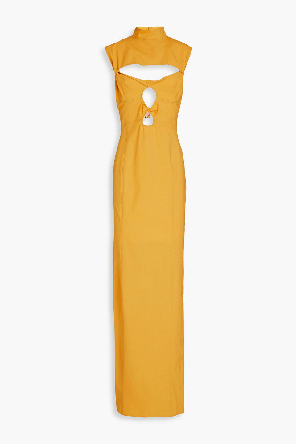 JACQUEMUS Palmi Twist-Front Cutout Stretch-Wool Maxi Dress in Yellow | endource