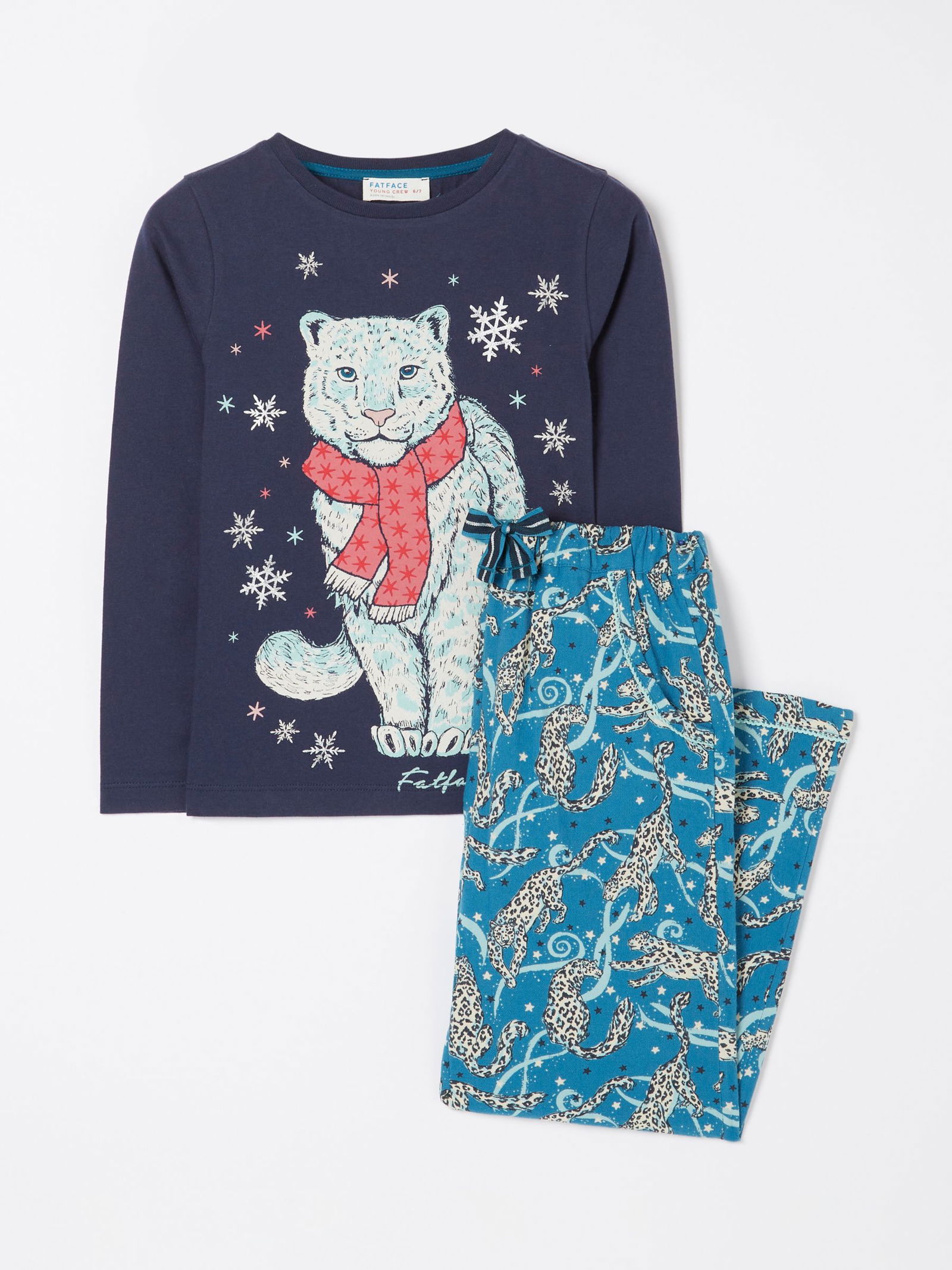 FATFACE Sadie Snow Leopard Pyjamas in Teal Green | Endource
