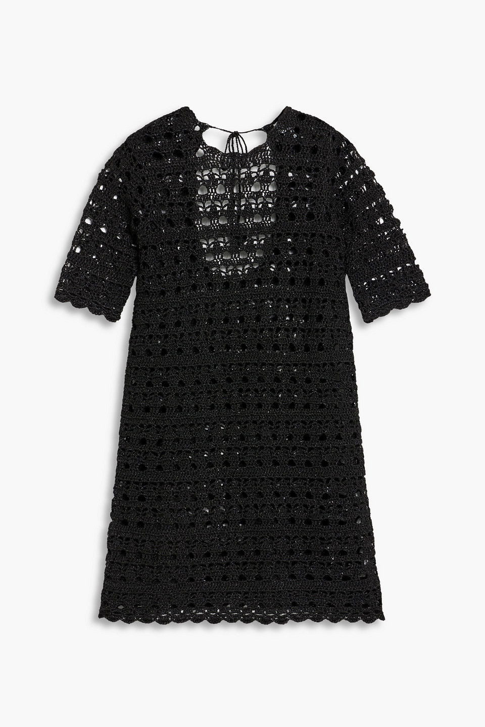 GANNI Metallic Open-Knit Mini Dress in Black | endource
