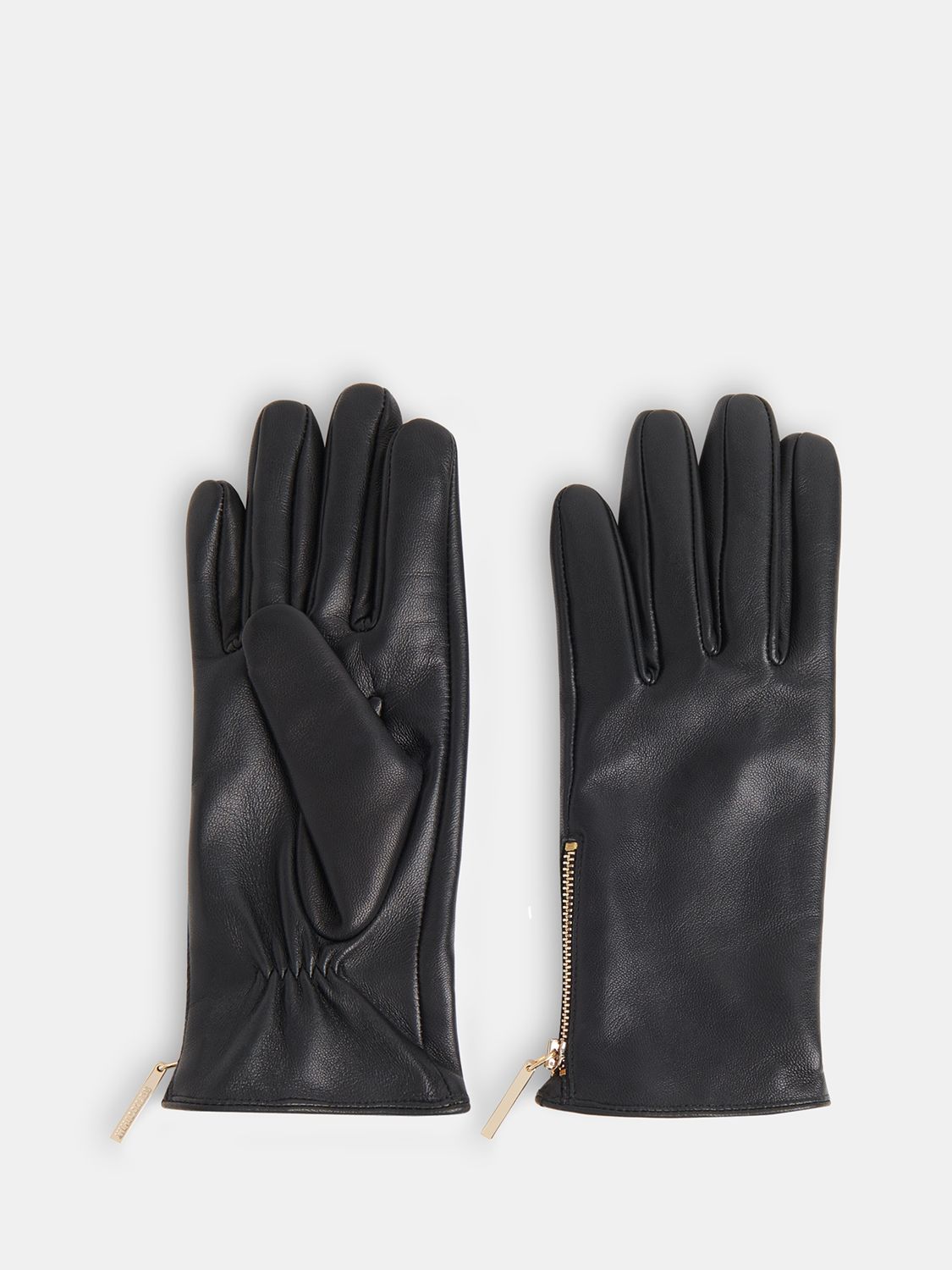 WHISTLES Zip Leather Gloves in Black | endource