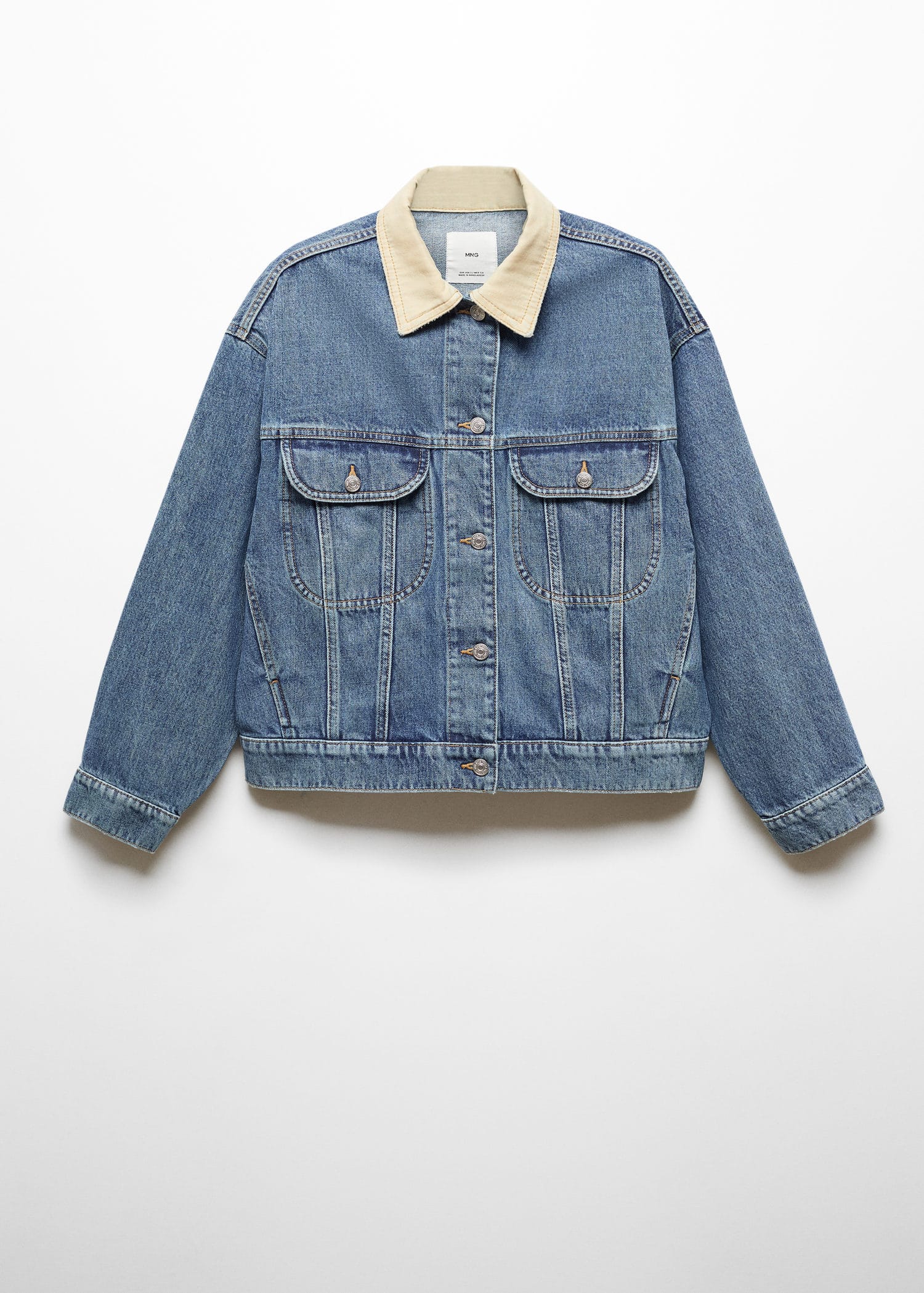 MANGO Contrast Denim Jacket in Medium Blue | endource