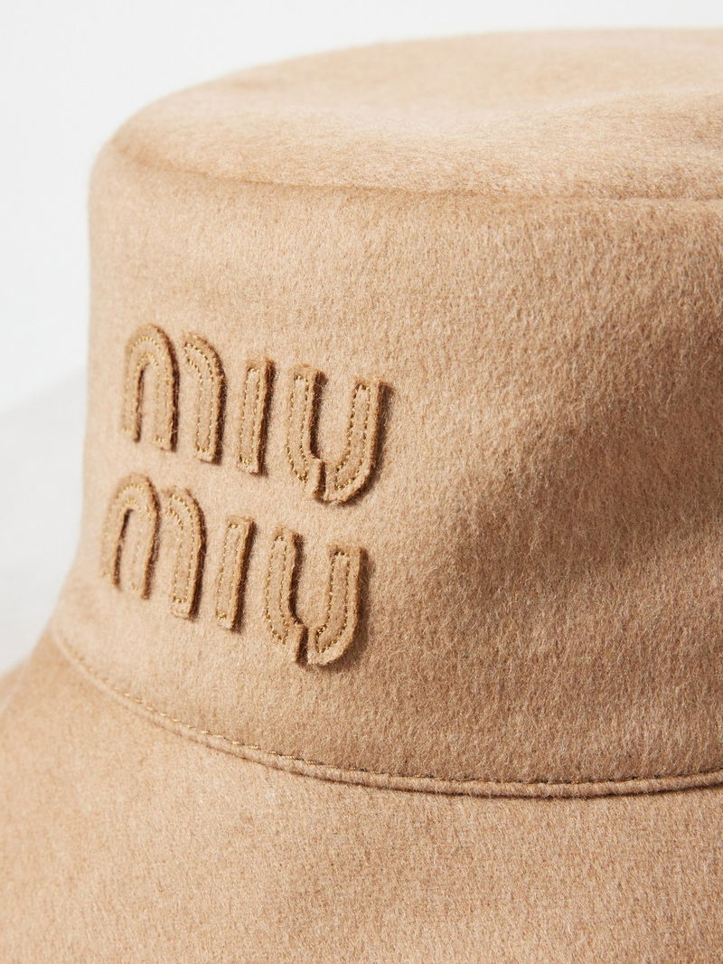 MIU MIU Logo-Patch Camel-Hair Bucket Hat in Brown | endource