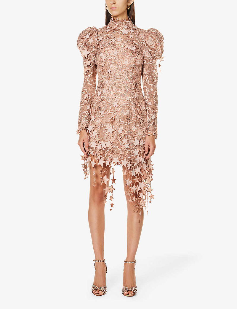 ZIMMERMANN Celestial Star-Embellished Woven Mini Dress in LIPSTICK ...