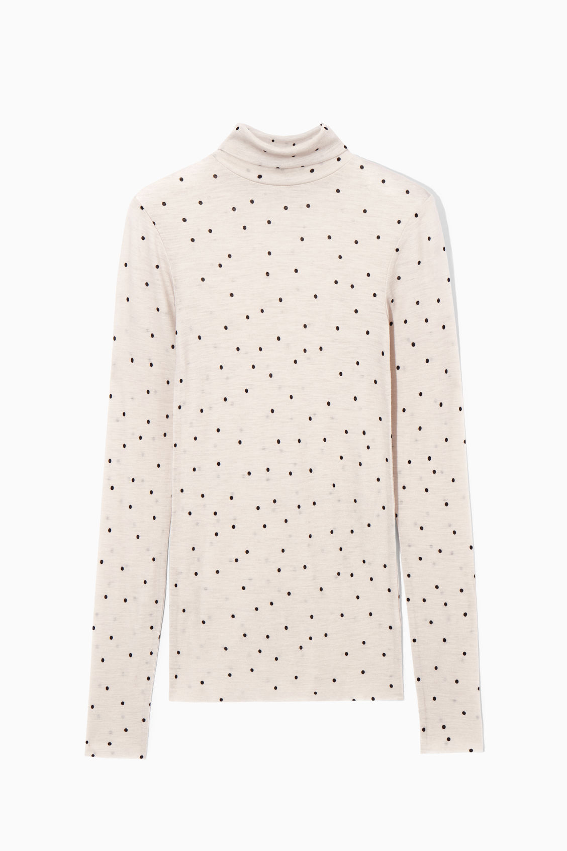 COS Merino Wool Turtleneck Top in BEIGE / POLKA-DOT | Endource