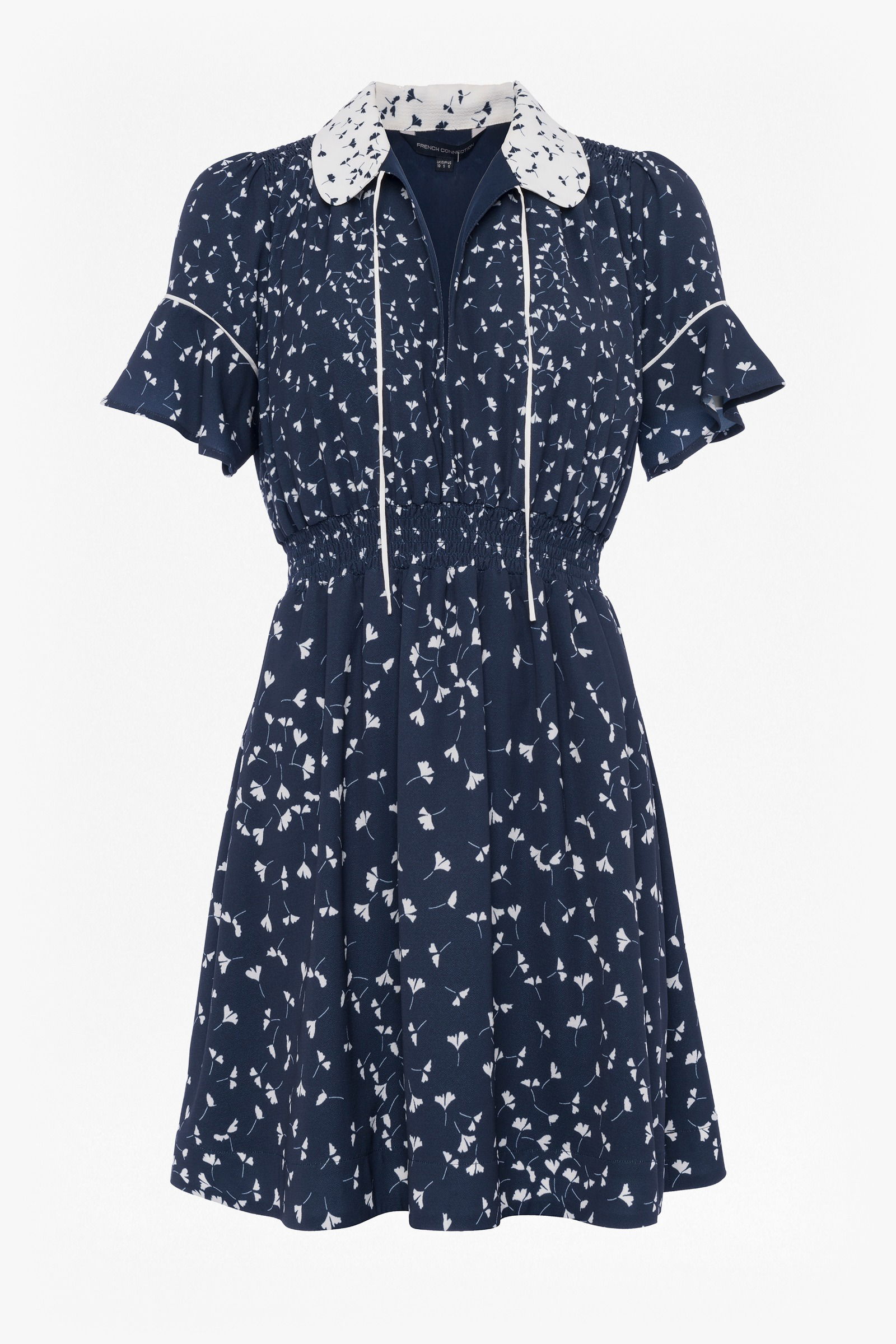 FRENCH CONNECTION Komo Drape Flared Dress in Nocturnal/Sum White | endource