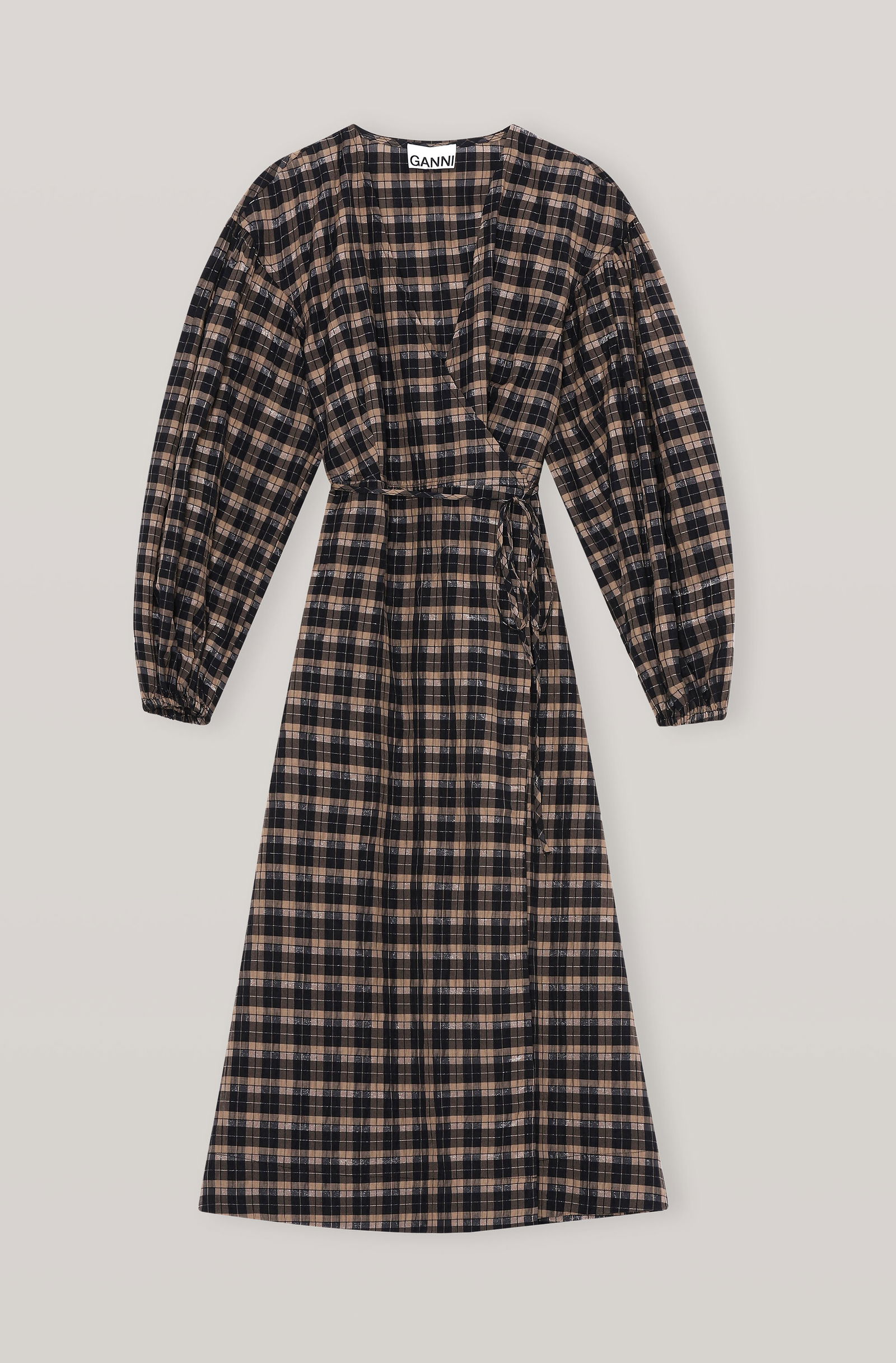 GANNI Seersucker Check Wrap Dress | endource