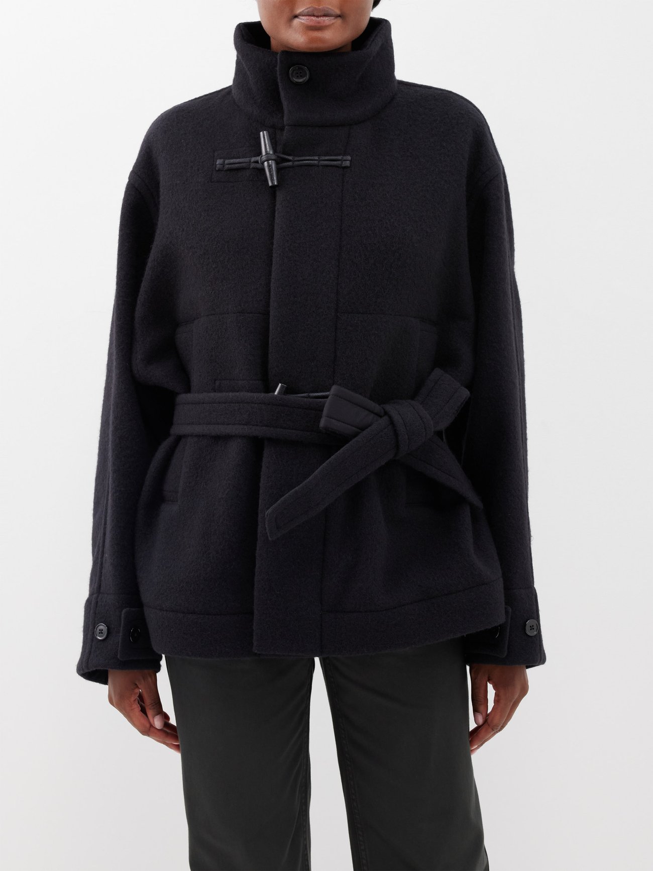 LEMAIRE Wool Short Duffle Coat in Black | endource
