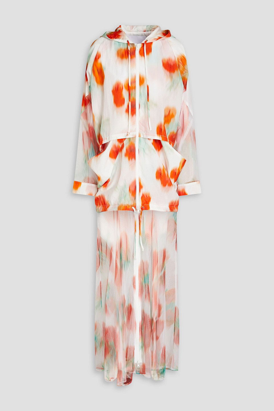 KENZO Convertible Floral-Print Shell Raincoat in White | Endource