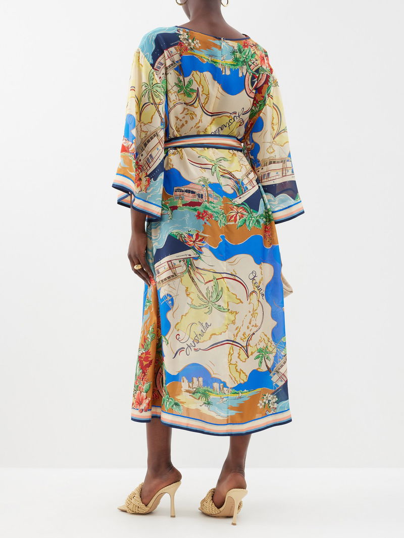 ZIMMERMANN Alight Map-Print Silk Kaftan Dress in Multicoloured | endource