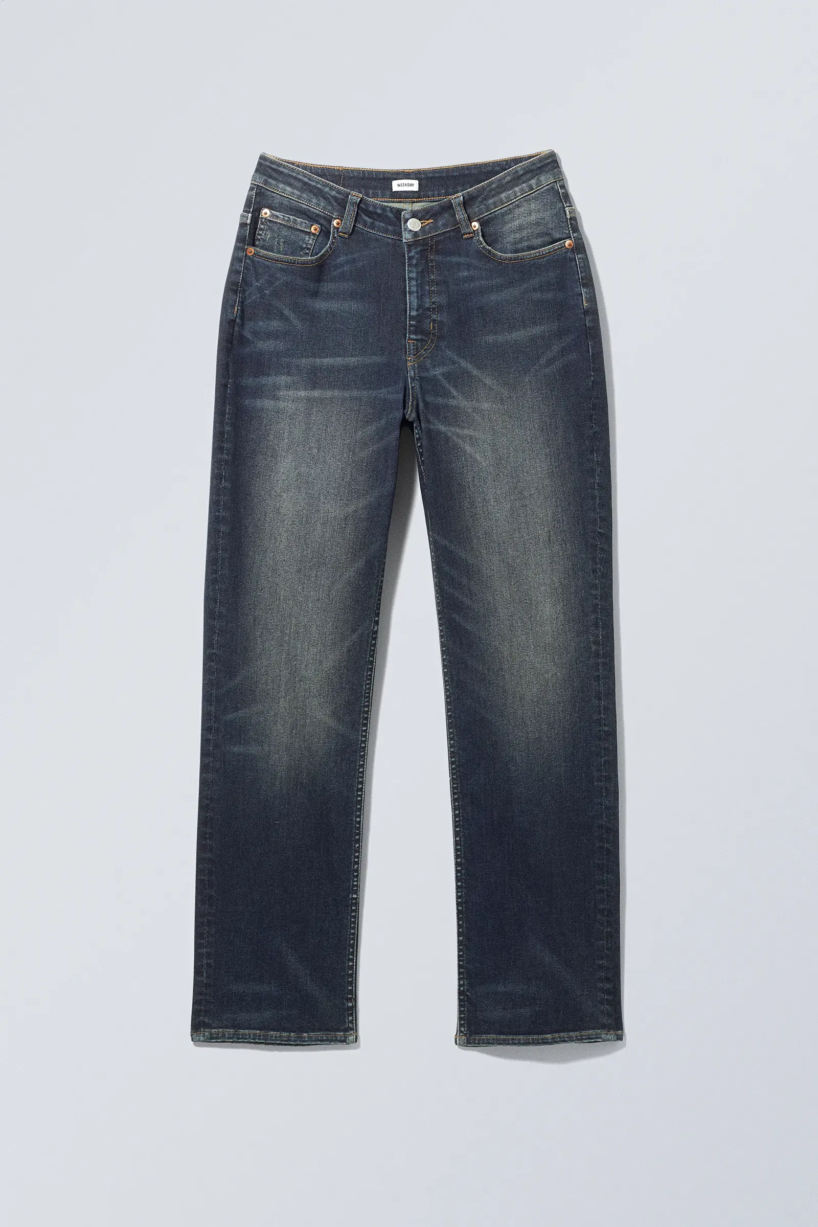 WEEKDAY Twig Curve Mid Straight Jeans in Swamp Blue | Endource