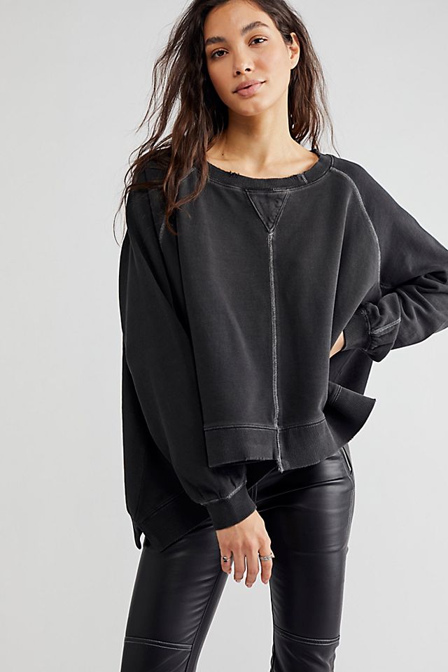 FREE PEOPLE Rework It & Reverse It Sweatshirt in Washed Black | Endource