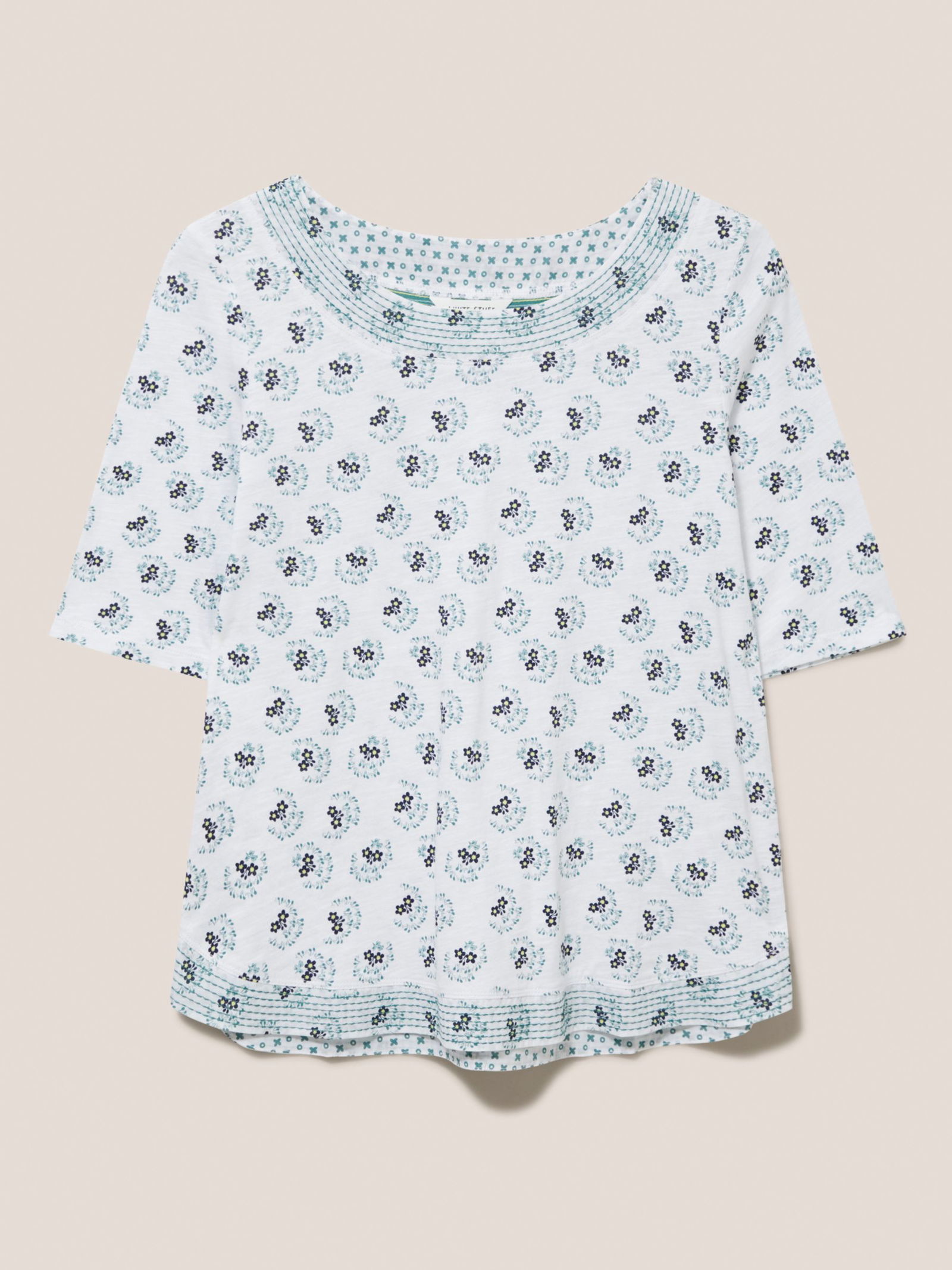 WHITE STUFF Weaver Jersey Top in White/Multi | Endource