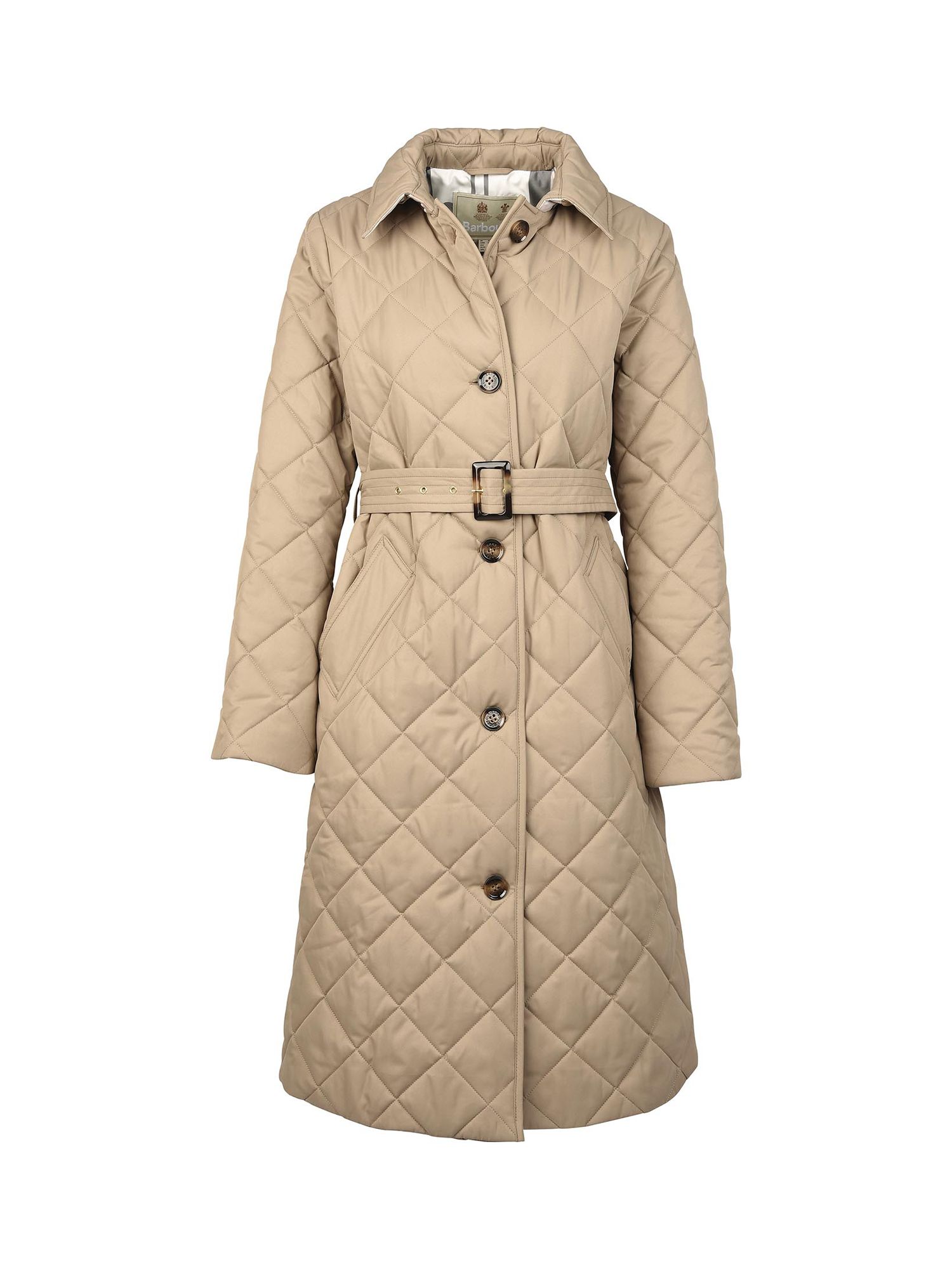 BARBOUR Cordelia Quilted Longline Jacket in Ltfawn/Ancienttartan | endource