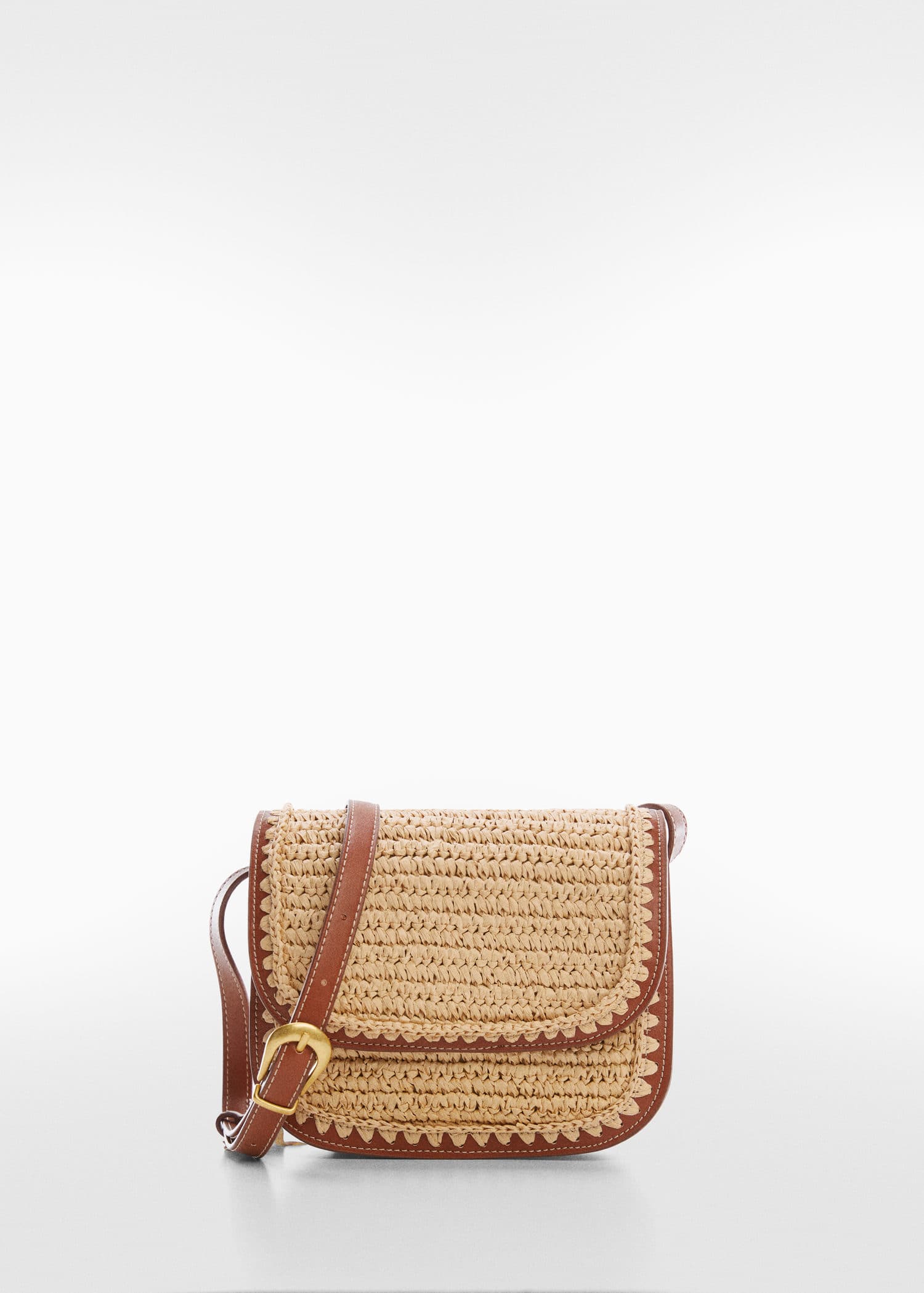 MANGO Natural Fiber Shoulder Bag in Beige | endource