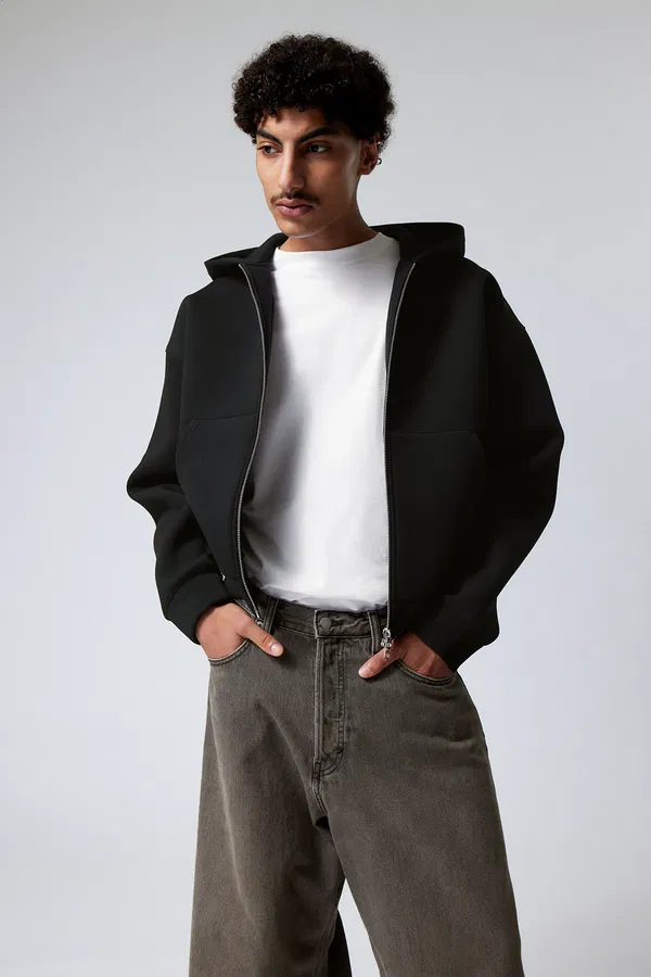 WEEKDAY Simon Scuba Zip Hoodie in Black | endource