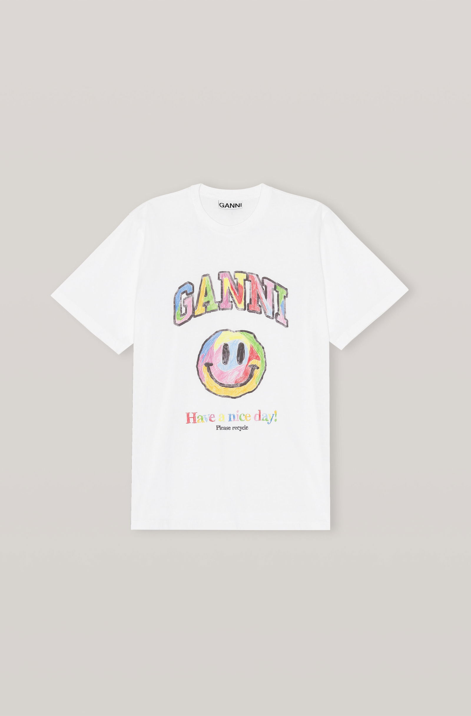 GANNI Smiley Cotton T-Shirt in Bright White | endource