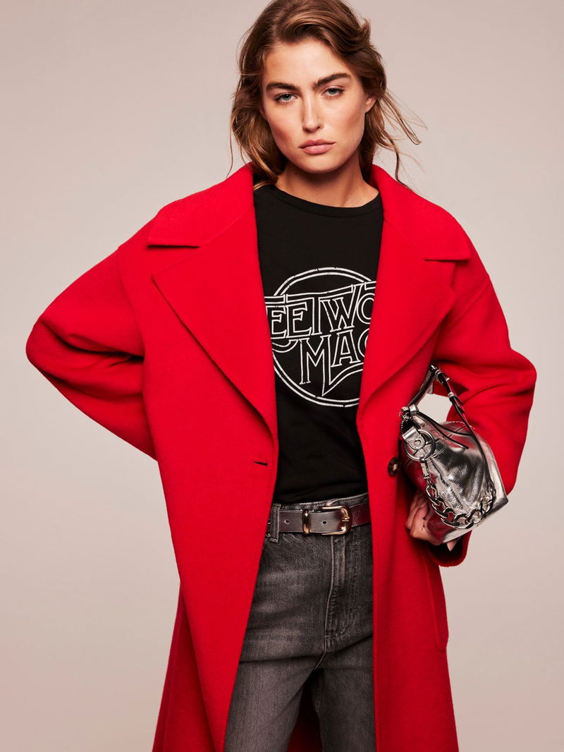 Mint Velvet Split Seam Longline Coat in Red | Endource