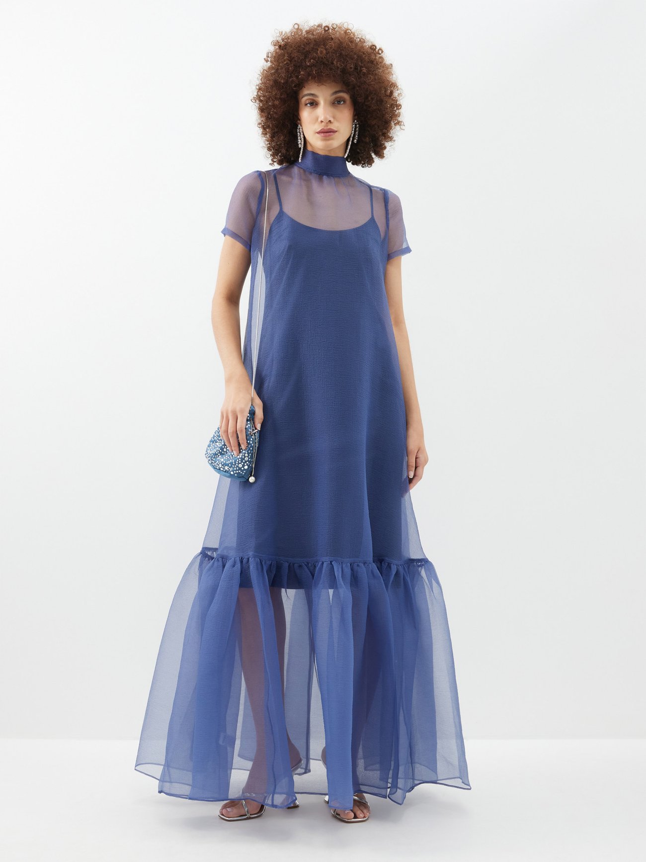 STAUD Calluna Organza Maxi Dress in Navy | endource